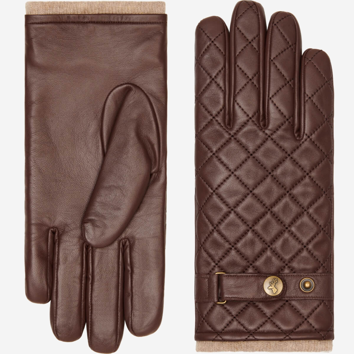 Brown Leather Gloves Men Wool Lining Luxury Pattern