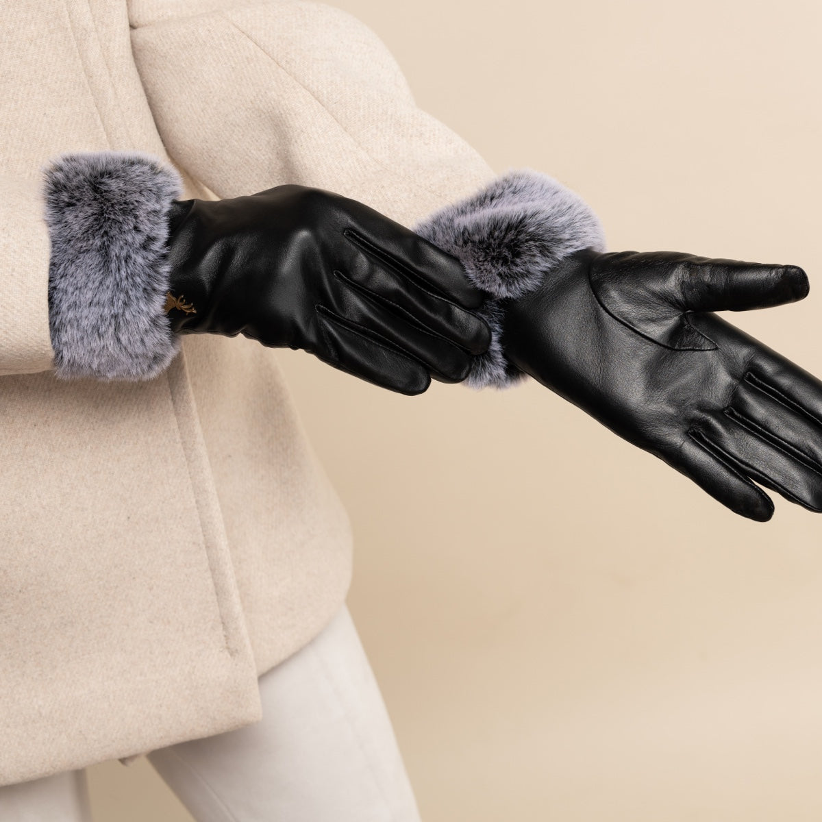 Womens black leather gloves with fur store